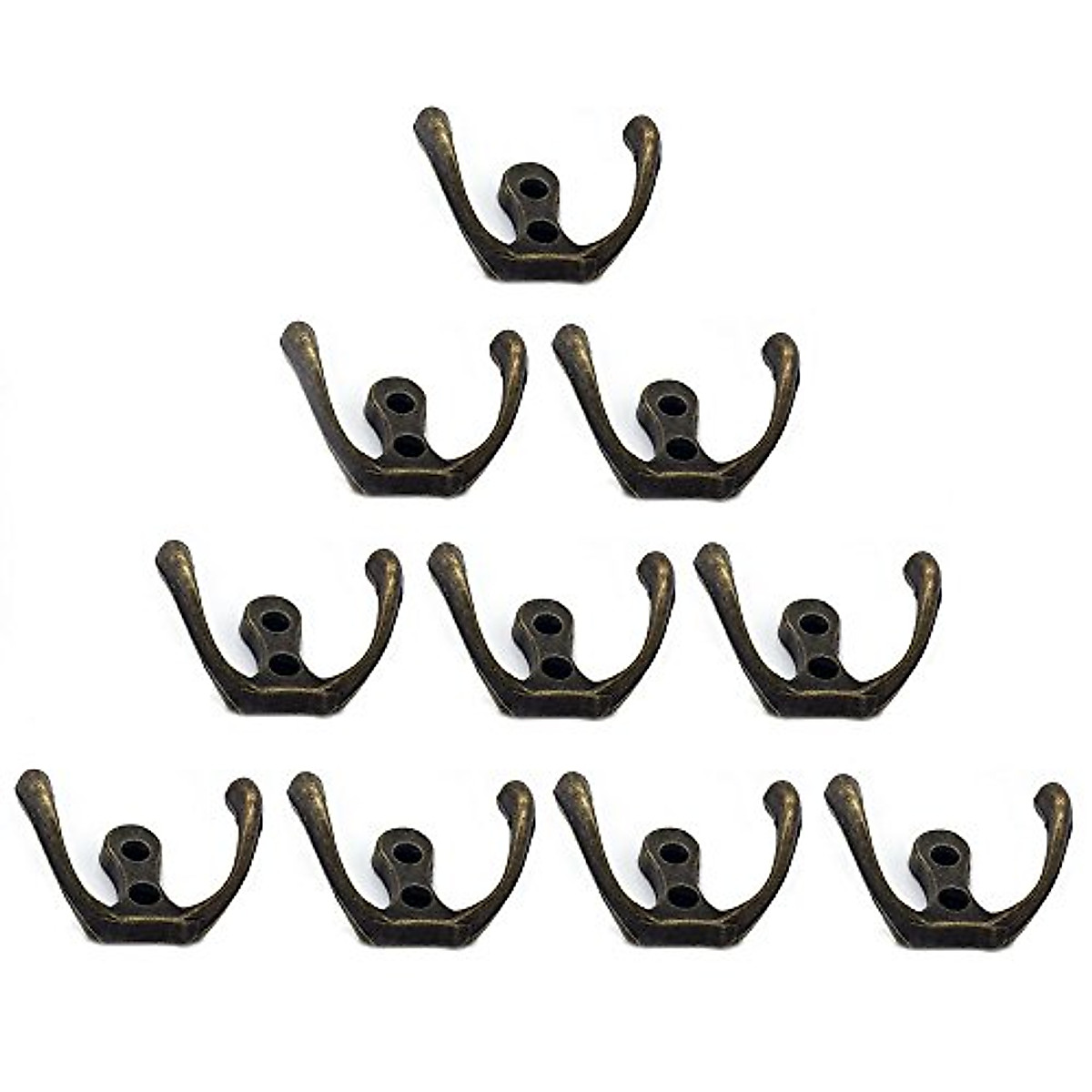 Richohome Retro Double Prong Robe Hook,Hat and Jewelry Hook- Pack of 10