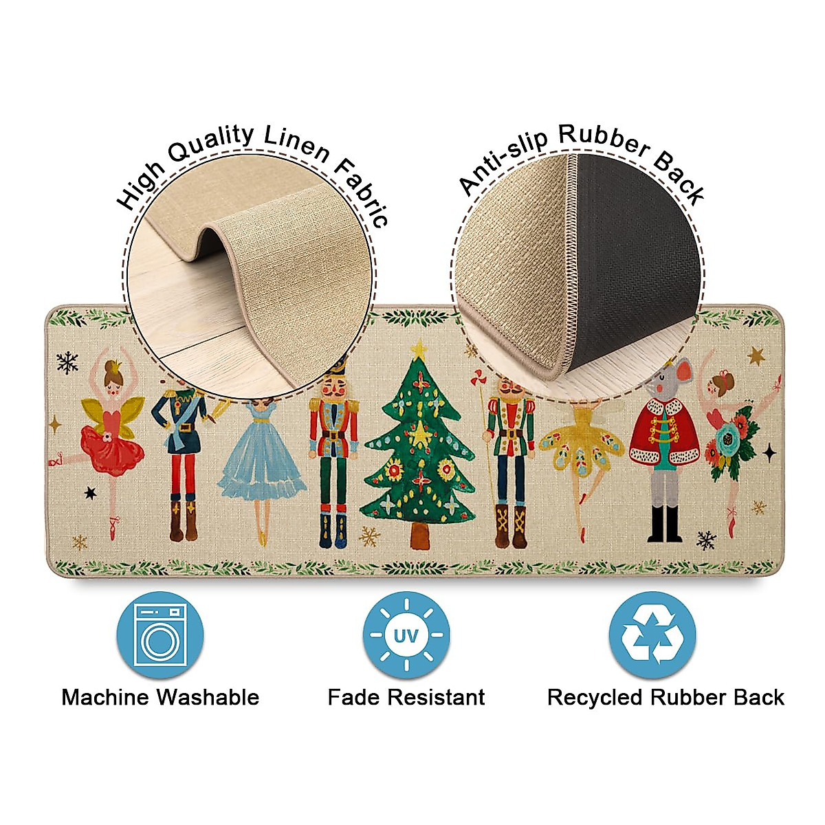 INFISIBLE Nutcracker Christmas Decor Kitchen Rugs Floor Mats Set of 2, Nutcrackers Xmas Gifts Indoor Christmas Decorations, Nutcracker Kitchen Floor Mats for in Front of Sink, Non Skid & Washable