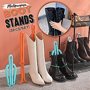 dazeni Folding Boot Shaper for women,Boots Knee High Shoes Clip Support Stand Storage Organizer,Boots Inserts Shape Holders -3PACK (Blue)