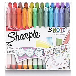SHARPIE S-Note Creative Markers, Highlighters, Assorted Colors, Chisel Tip, 24 Count