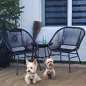 HERA'S HOUSE 3-Piece Patio Furniture Bistro Set, Outdoor Wicker Conversation Set w/ 2 Handwoven Cushioned Chairs, Side Coffee Table for Backyard Lawn Porch Poolside Balcony