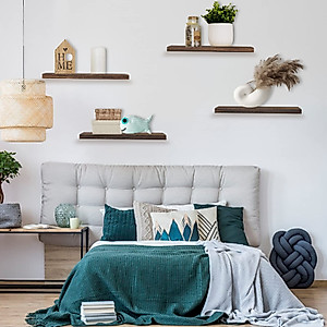 IKJZIZP Rustic Farmhouse Floating Shelves for Wall Decor Storage Wood Wooden Wall Shelves for Bedroom Bathroom Kitchen Living Room - Brown Set of 4