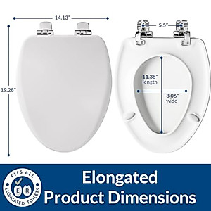 Bemis 19170CSLA 000 Alesio Toilet Seat with Chrome Hinges will Slow Close, Never Loosen and Provide the Perfect Fit, ELONGATED, High Density Enameled Wood, White