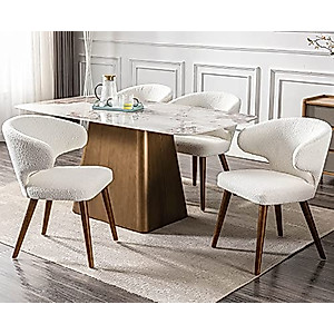 VESCASA Sherpa Modern Dining Chairs with Wood Legs, Upholstered Curved Back Side Chairs for Dining Room/Living Room, Set of 4, White
