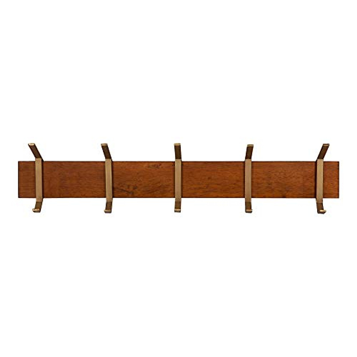 Kate and Laurel Rossmore Modern 5 Hook Shelf, Walnut and Gold, Mid-Century Coat Rack
