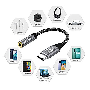 AuxLink USB C to 3.5mm Audio Adapter, USB Type C Headphone Adapter Hi-Fi DAC Chip, USB C to Headphone Jack Female Aux Adapter for Samsung Galaxy S22 S21 S20 Plus/Ultra Note 20/10, Pixel 6, iPad Pro