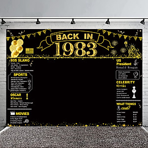 DARUNAXY 40th Birthday Black Gold Party Decoration, 7x5ft Back in 1983 Backdrop for Men 40 Years Old Birthday Party Poster Supplies for Women Vintage 1983 Banner Background 40th Class Reunion Decor