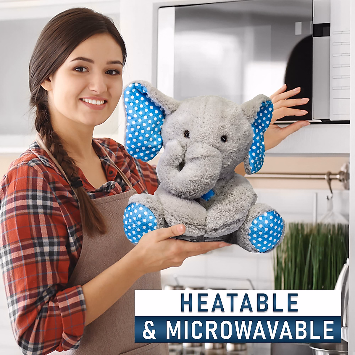 Lil Snuggers Warm and Snuggly, Lavender Scented Stuffed Animal, Elephant Male with Blue Accents