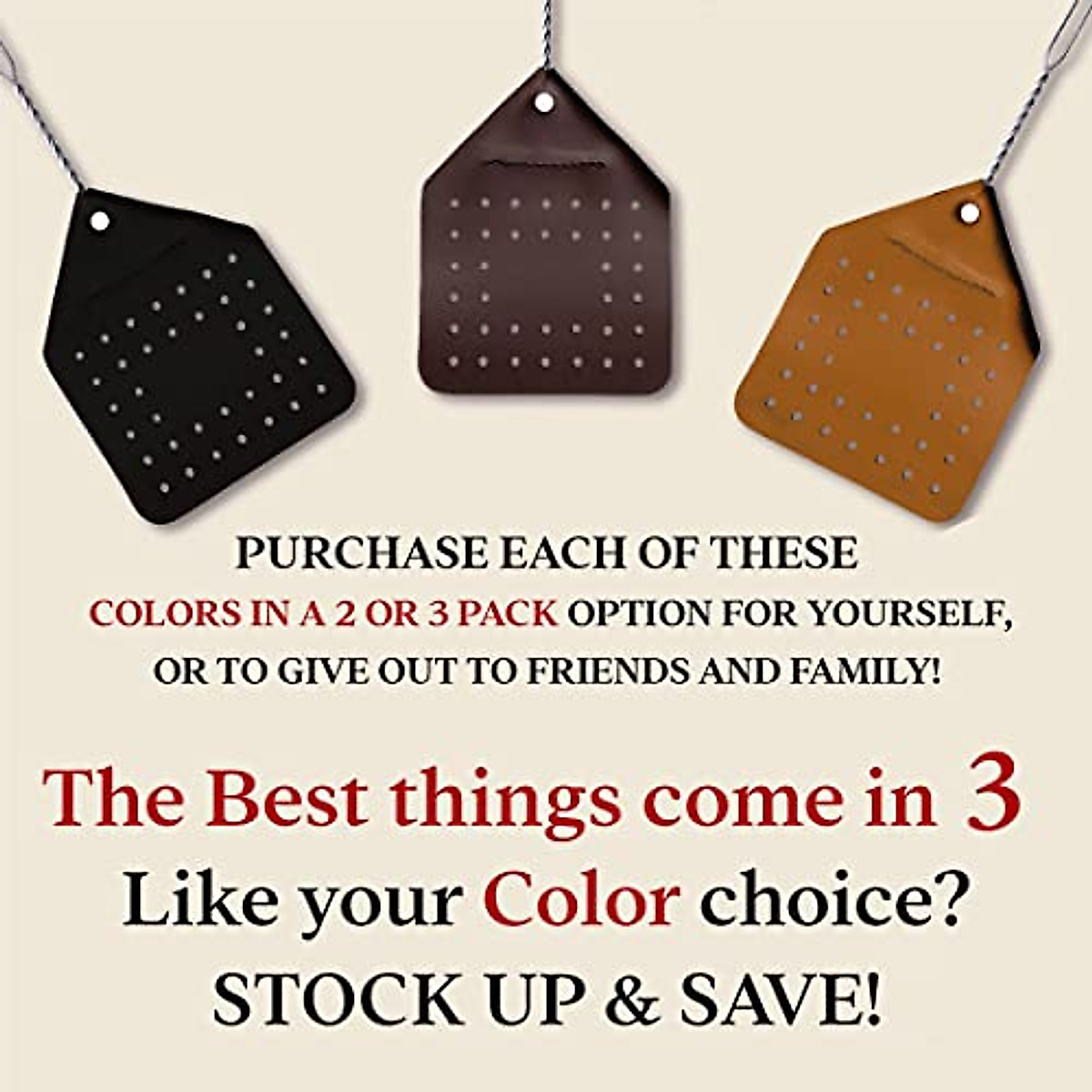Hope Woodworking Leather Fly Swatter Set (1 Pack) – 17” Amish-Made Fly Swat w/Real Leather Paddle – Fly Swatters Multi Pack w/Metal Handle – Bug Swatter, Mosquito Swatter, Wasp Swatter (Brown)