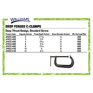 Williams CC-408S 8-Inch Drop Forged C Clamp , Black
