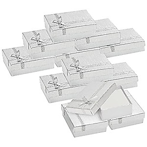 Kurtzy Silver Paper Jewelry Display Gift Boxes (12 Pack) - 9 x 7cm / 3.54 x 2.76 Inches - Cardboard Packaging Box Set with Foam Inserts for Earrings, Necklaces, Bracelets & Rings