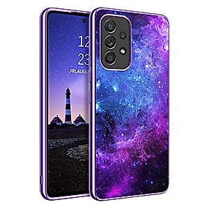 GUAGUA Compatible with Samsung Galaxy A53 5G Case 6.5 Inch Glow in The Dark Noctilucent Luminous Space Nebula Slim Fit Cover Protective Anti Scratch Cases for Galaxy A53, Blue Nebula