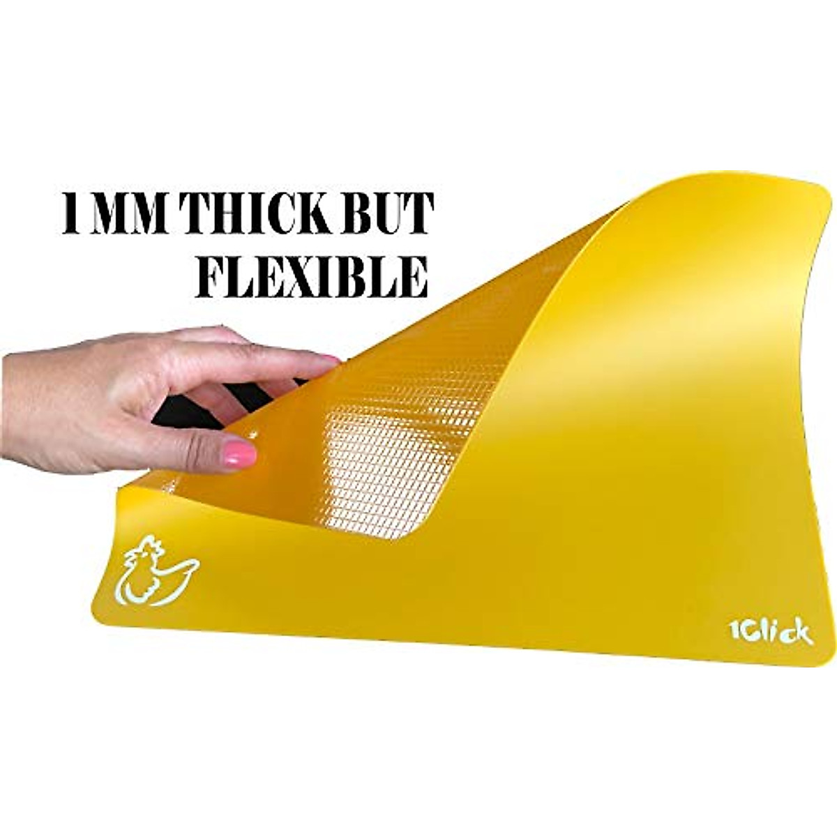 1 Click Extra Thick Flexible Plastic Cutting Board Mats with Food Icons &"EZ-Grip" Waffle Back, (set of 4), For Kitchen & Bar