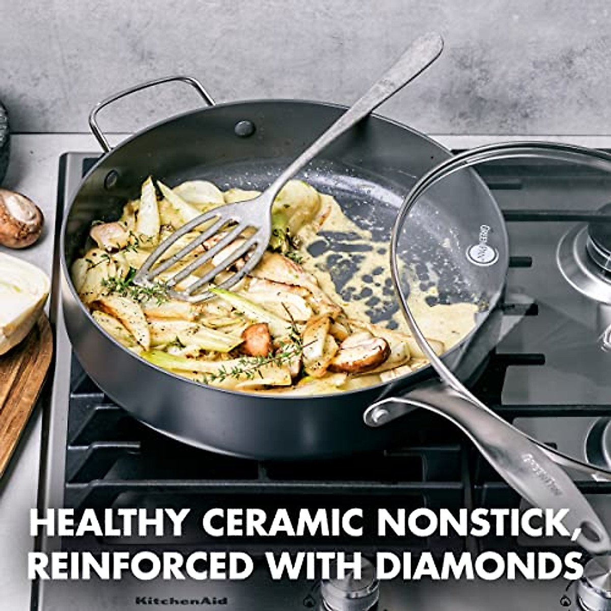 GreenPan Canterbury Hard Anodized Healthy Ceramic Nonstick, 5QT Saute Pan with Lid, PFAS-Free, Dishwasher Safe, Oven Safe, Black