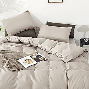 Luxlovery Beige Khaki Comforter Cal King Cream Khaki Bedding Comforter Set California King Minimalist Bedding Set Solid Beige Coffee Cotton Blanket Quilts Soft Breathable Cream Taupe Comforter Set