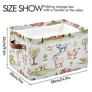 Qilmy Farm Animals Storage Basket with Handles for Organizing, Collapsible Canvas Shelves Storage Bins for Home Closet Bedroom Living Room