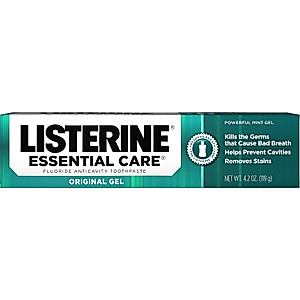 Listerine Essential Care Fluoride Toothpaste Gel-Mint, 4.2 Ounce (Pack of 2)