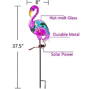 RUILAIYA Flamingo Solar Pathway Lights Outdoor,Garden Stake Decorative Yard Art Metal& Glass Waterproof for Patio Lawn Pathway-8 Lumens