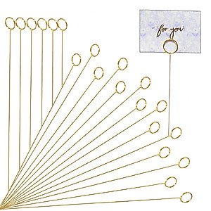 YUXIANG 20Pcs Floral Card Holder Picks, 12 Inch Gold Round Flower Picture Holders, Metal Wire Flower Picks Clip for Wedding Party Birthday ​Cake