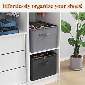 Lifewit Shoe Storage Organizer for Closet, Fits 12-16 Pairs, Large Shoe Box Storage Containers with Clear Cover and Reinforced Handles, Foldable Storage Bins Fits for Boots Heels Sneakers, 2 Pack Gray