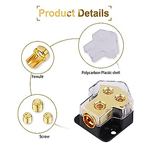 Power Distribution Block (1PCS) 0/2/4 Gauge in 4/8 Gauge Out 2 Way Copper Power Distribution Block Fit for Car Audio Stereo Amp Distribution Connecting Block , Fit Audio Splitter