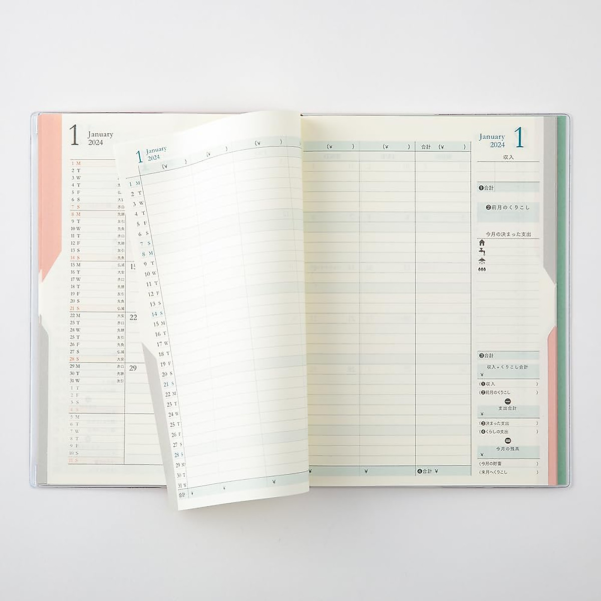 Midori 22266006 Double Schedule Planner, 2024, B6, Monthly Money, Pink (Starts October 2023) (teal)