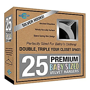 Closet Complete Baby Velvet Hangers, Premium Quality, True-Heavyweight, Virtually-UNBREAKABLE, Ultra-Thin, Space Saving No-Slip, Perfect Size for Babies 0-48 months 360° SPIN, Chrome Hooks, Gray 25pc