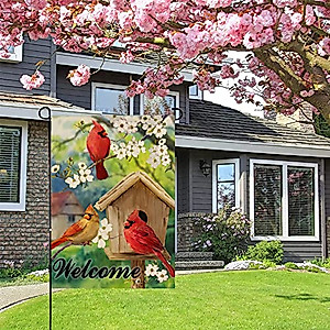 Artofy Welcome Summer Cardinal Red Birds Home Decorative Garden Flag, Birdhouse Yard Outside Decor, Spring Farmhouse Outdoor Small Burlap Double Sided 12x18