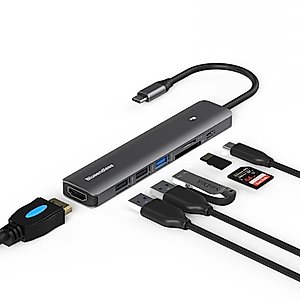 USB C Hub Multiport Adapter, USB 3.0 Aluminum Alloy Dongle USB-C Hub with 4K HD Output, USB 3.0/2.0 Ports,SD/TF Card Reader,100W PD Dock (for HC703)