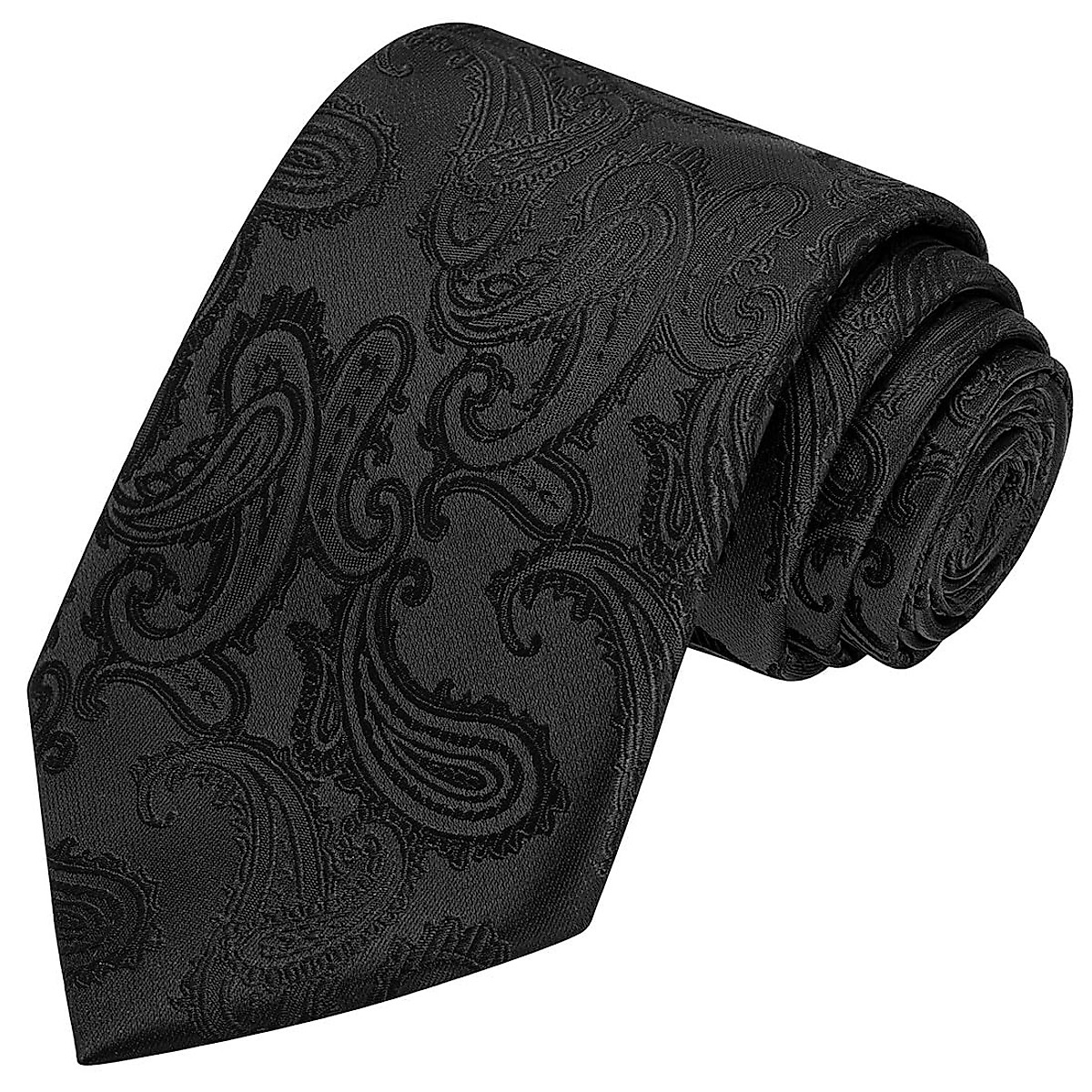KissTies Mens Black Tie Set: Paisley Necktie + Pocket Square