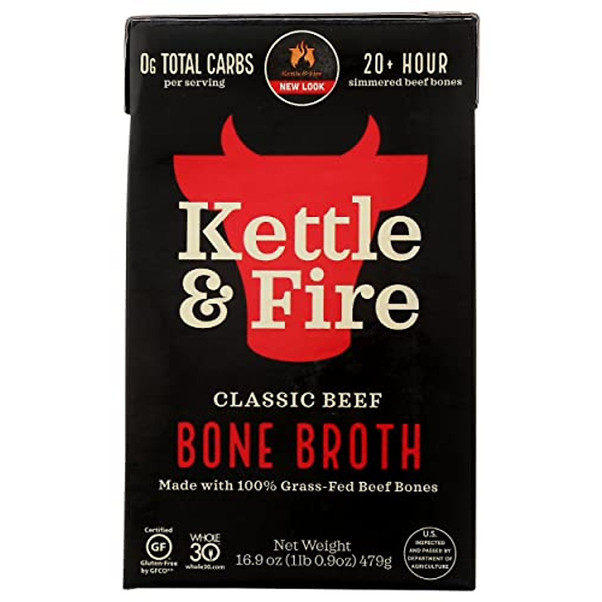 Kettle & Fire Beef Bone Broth, 100% Grass-Fed, Whole30, Gluten Free, 16.9 Oz (Pack of 6)