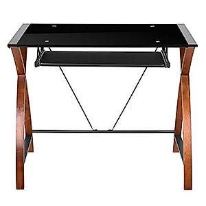 Flash Furniture Jude Black Glass L-Shape Corner Computer Desk with Pull-Out Keyboard Tray