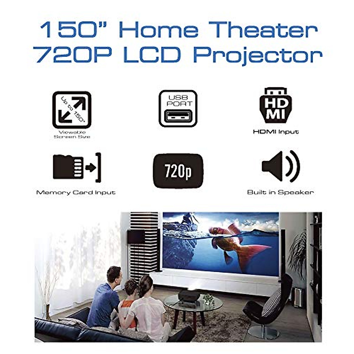 Naxa NVP-2000 150-Inch Home Theater 720p LCD Projector with Bluetooth