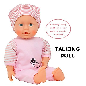 Interactive Talking Baby Doll Doctor Set Toy Pack for Kids – 14” Doll with Lights, Sound Effects, Pretend Play Dr Checkup Accessories – Pink Newborn Hospital Care Nursing Playset for Toddler Girl 3+