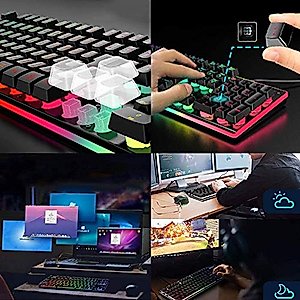 FELICON Wired Gaming Keyboard and Mouse Combo & 10 RGB Mouse Pad Set Waterproof 104 Keys Rainbow Backlight Mechanical Feel Keyboard and Crack Glowing Mouse for Laptop PC Computer Gaming and Work