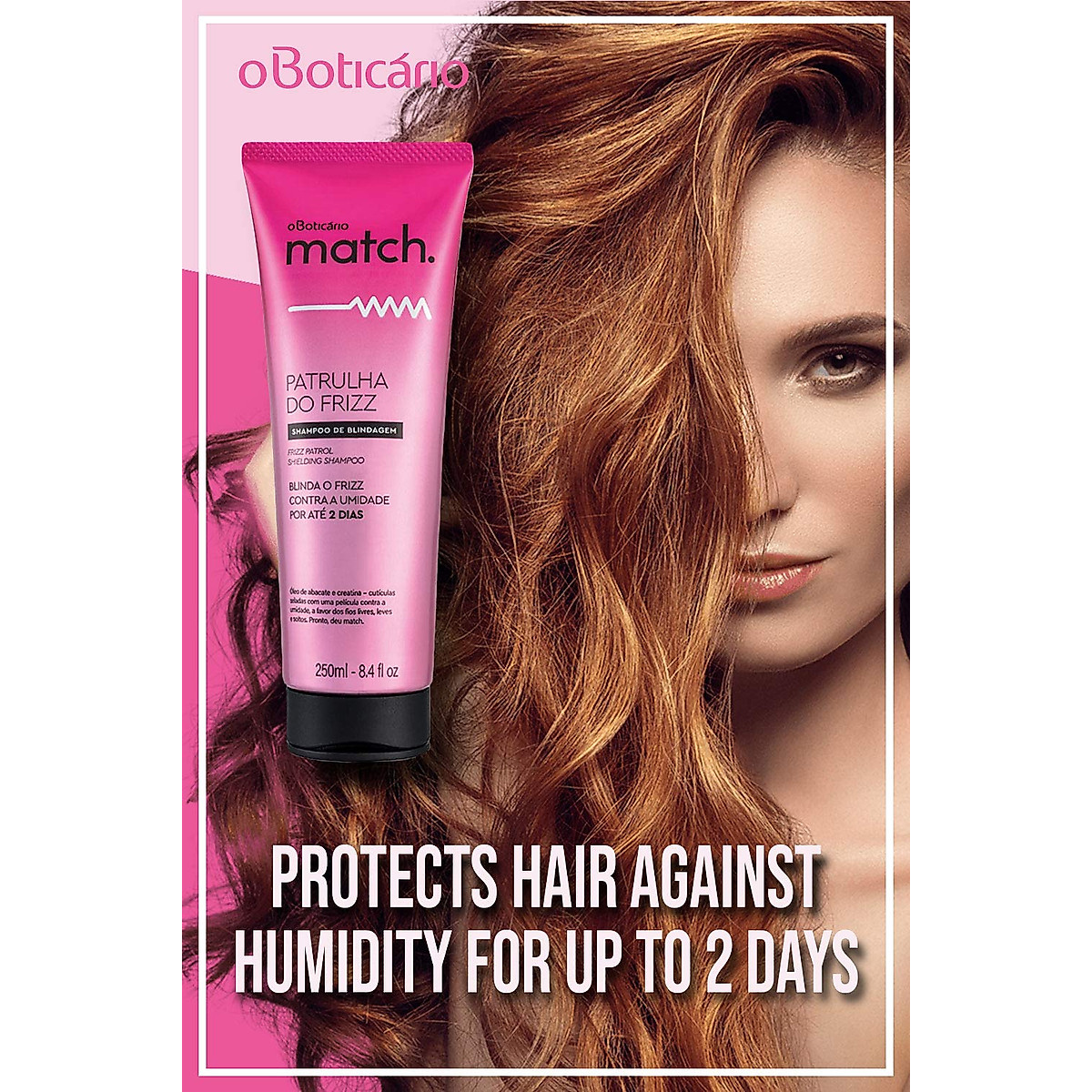 O BOTICARIO Match Frizz Patrol Shampoo, 8x Less Frizzy Hair, Hydrating Anti Frizz Shampoo with Avocado, 8.4 Ounce Oil & Creatine