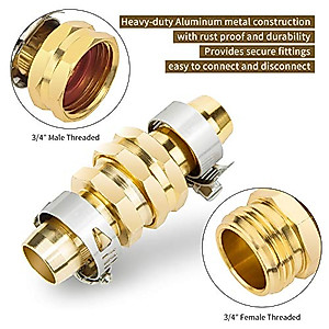 3/4"Aluminium Garden Hose Repair Connector with Stainless Steel Clamps, Male and Female Garden Hose Fittings, Mender End Repair Kit,Water Hose End Mender,Fit for 3/4"Garden Water Hose Fitting 2 Set