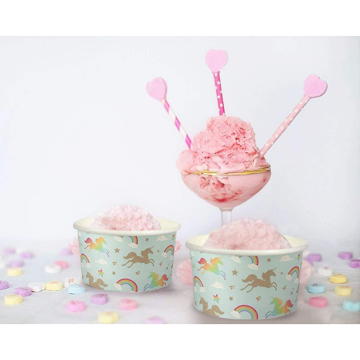 Juvale 100-Count Ice Cream Sundae Cups, Yogurt Dessert Bowls, Paper Rainbow Unicorn Party Supplies, 8-Ounces, Light Blue