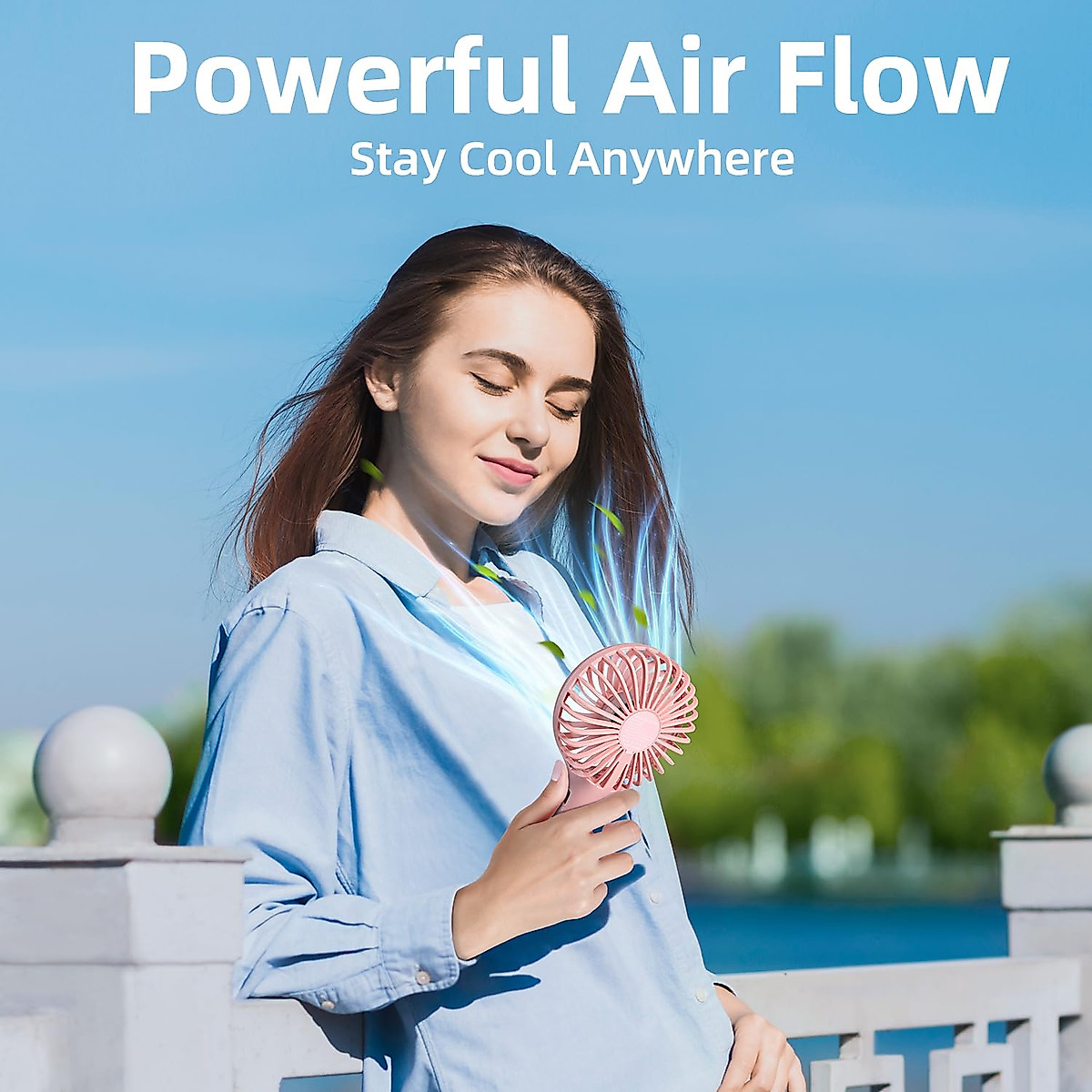 Ambandier Portable Handheld Fan, 3 Speeds Mini Portable Fan, Powerful Wind Hand Fan with Large Battery, Battery Operated Small Personal Fan for Indoor Outdoor Travel Concert Summer Gift.