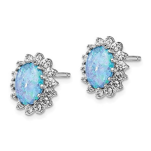 925 Sterling Silver Cabochon Lab Grown Created Blue Opal Cubic Zirconia CZ Stud Earrings