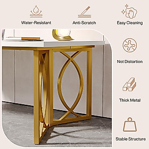 Tribesigns 70.9 inch Modern Simple Home Office Desk for Study, Large Computer Desk Office Desks Wood Study Writing Table Business Workstation with Golden Sturdy Metal Frame for Bedroom, White Gold