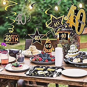 40th Birthday Decorations for Men Women Cheers to 40 Years Birthday Banner and Hanging Swirls for 40 40th Birthday Party Decorations