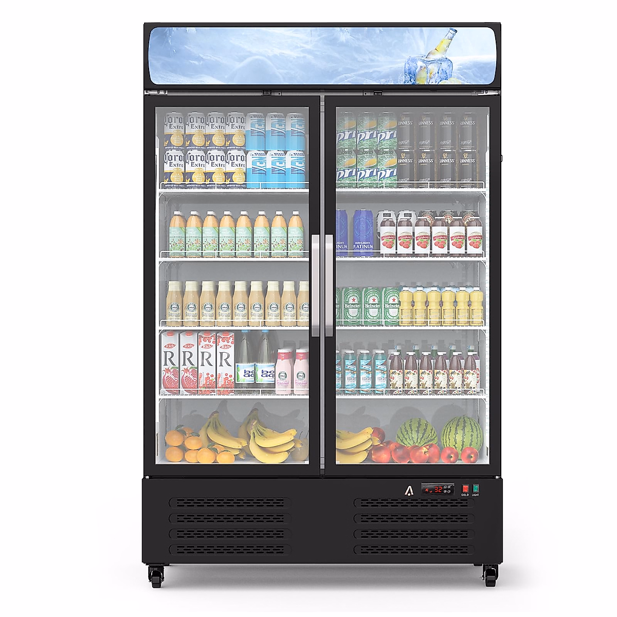 MERXENG Beverage Refrigerator, 36.3 Cu.ft Commercial Display Refrigerator Merchandise for Home Restaurant Grocery Stores, 2 Glass Door Merchandiser Refrigerator,Back Bar Beverage Cooler