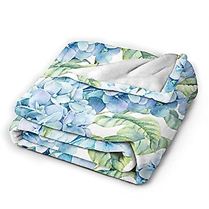 Hydrangea Watercolor Blue Flowers Blanket Throw Blanket Lightweight Microfiber Blankets for Bed Couch Sofa Blanket Quilt 50"X40"