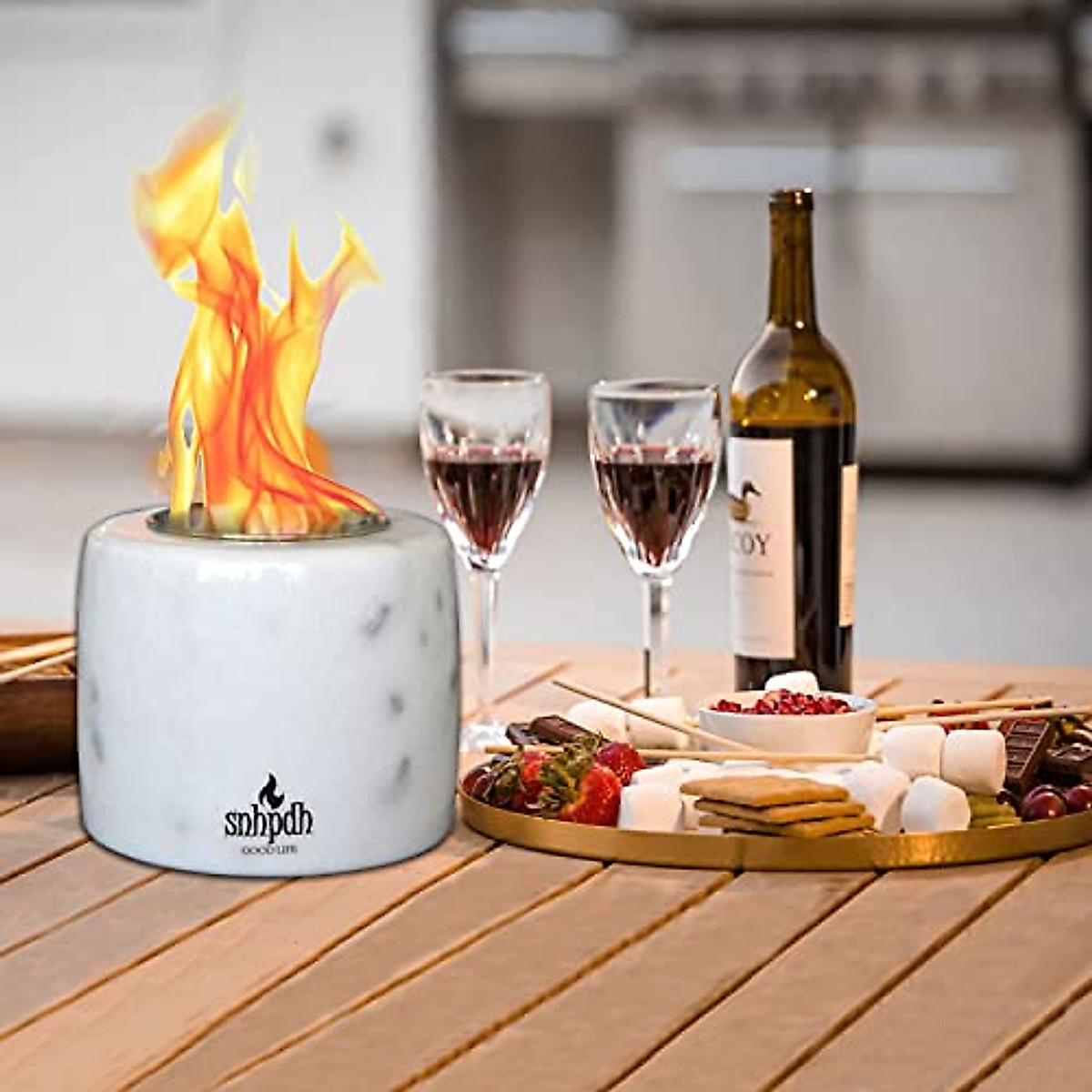 Tabletop Fire Pit, Marble Mini fire Pit, Indoor Outdoor Portable Fire ...