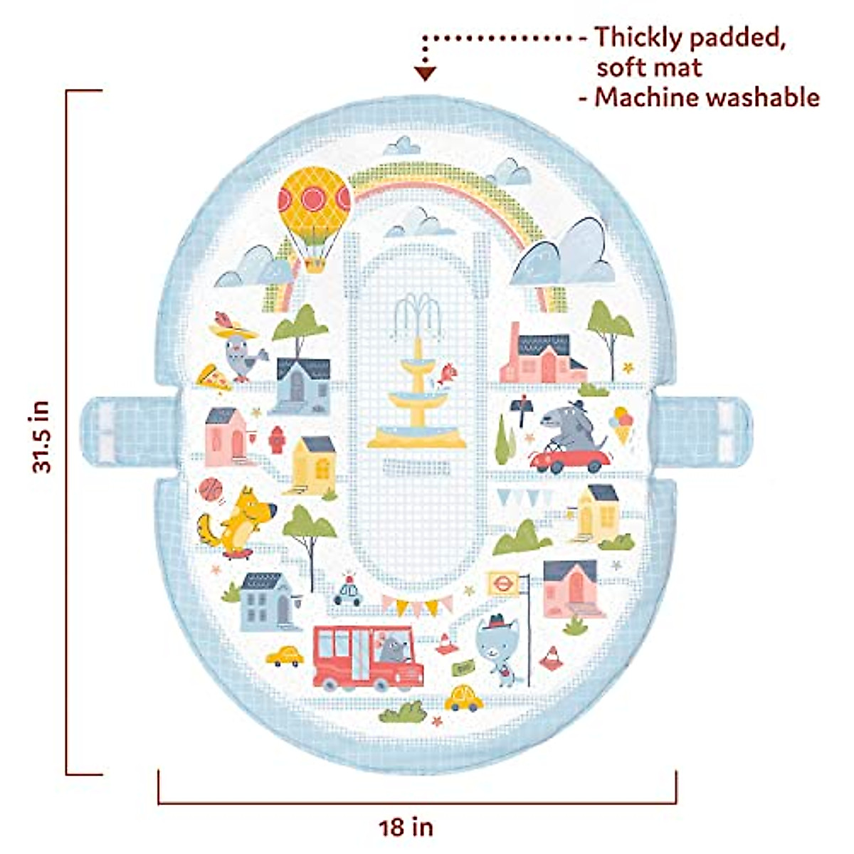 Yookidoo 3-in-1 Urban Baby Gym. Lay-to-Sit Up Play Mat with Tummy Time Pillow and Infant Toys. Easy Fold and Carry. 0-12 Month
