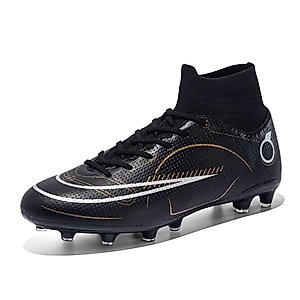 WILTENA Womens Soccer Cleats Shoes Football Boots Girls Training Turf Mens Sports Boys Sneakers Black Size 10w/8.5m