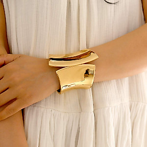 HANTON Bangle Bracelet for Women Statement Cuff Bangle Chunky Bracelet for Women Fashion Gold Plated Large Size Bangle Fahsion Jewelry