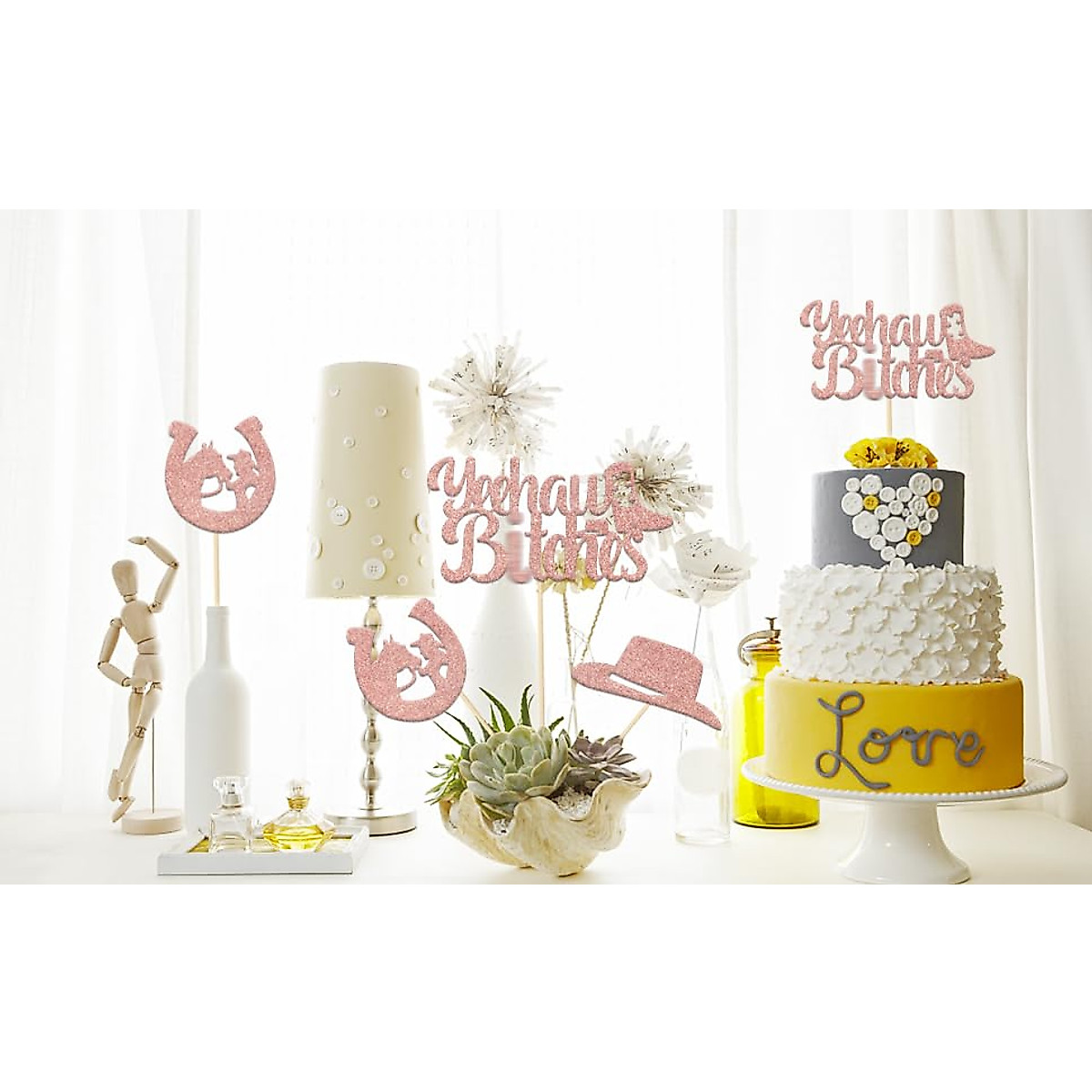 12Pcs Rose Gold Cowgirl Decorations Western Centerpieces for Tables, Yee Haw Bitches Table Topper, Western Cowgirls Centerpieces Sticks, Western Bachelorette Birthday Party Supplies