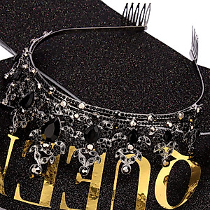 Birthday Queen Sash & Crystal Tiara Kit, Didder Rhinestones Crown Glitter Birthday Sash Birthday Crowns for Women Girls Birthday Tiaras for Women Hair Accessories for Prom Party Gift (Black)